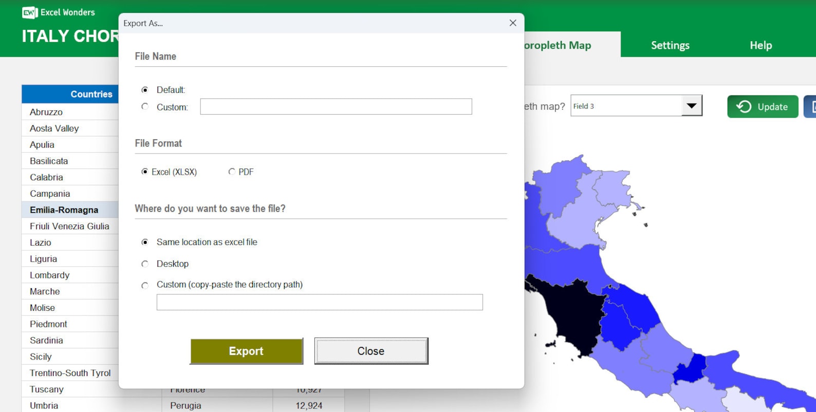 Italy Choropleth Map Excel Template | Interactive Color-coded Italian ...