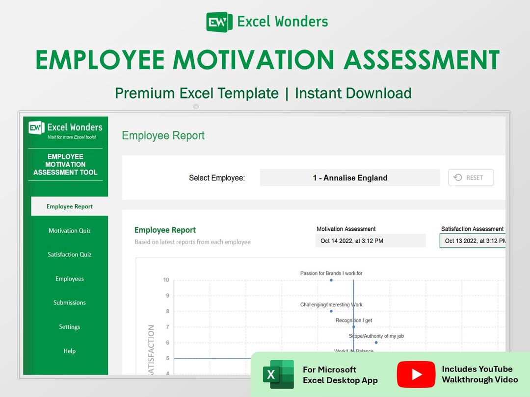 Employee Motivation Assessment Excel | Team & Workplace Survey Tool for ...