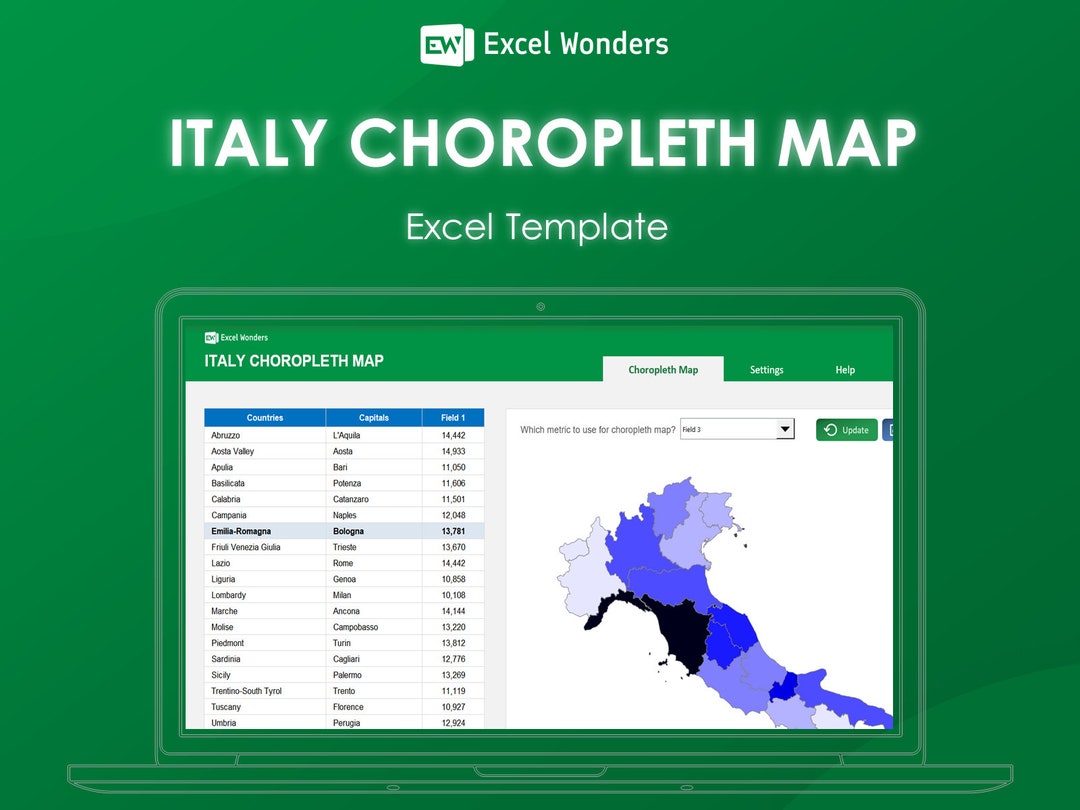 Italy Choropleth Map Excel Template | Interactive Color-coded Italian ...