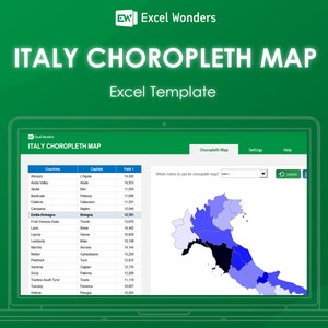 Italy Choropleth Map Excel Template | Interactive Color-coded Italian ...