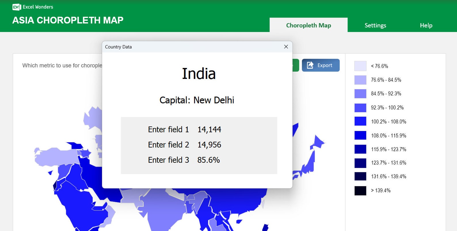 Choropleth Map of Asia Excel Template | Data Visualization Map of Asia ...