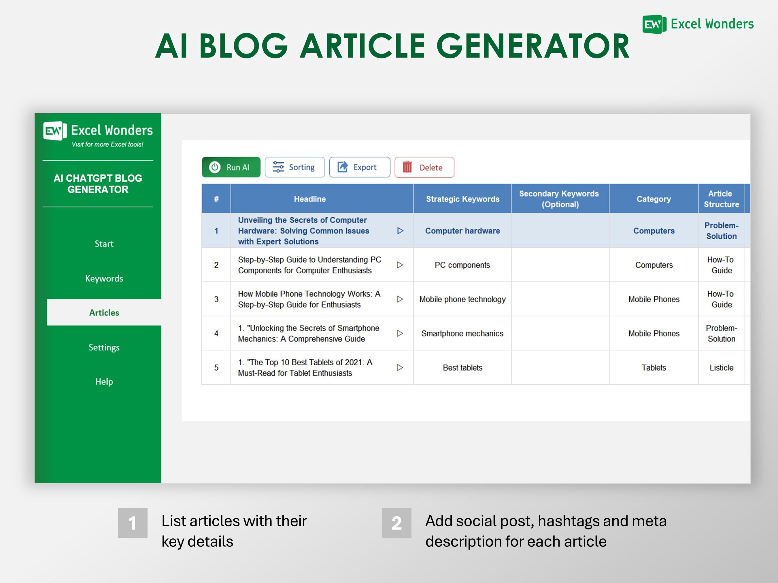 AI Blog Article Generator Excel Template Create Seo-optimized Blog ...