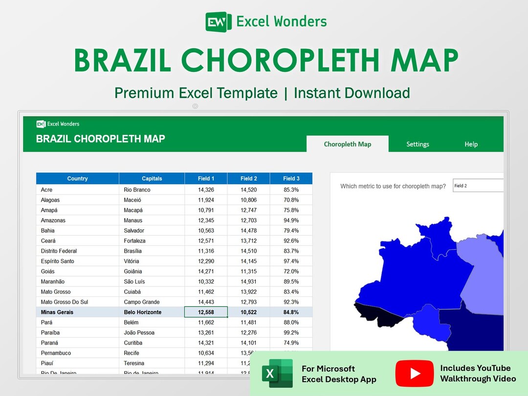 Brazil Choropleth Map Excel Template | Interactive Data Visualization ...