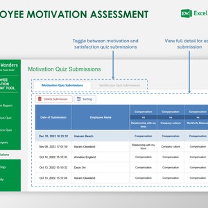 Employee Motivation Assessment Excel | Team & Workplace Survey Tool for ...