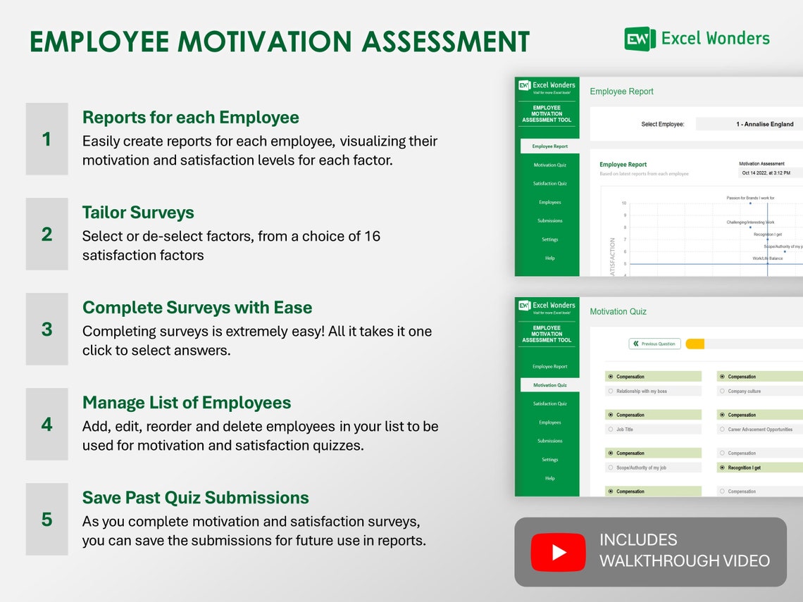 Employee Motivation Assessment Excel | Team & Workplace Survey Tool for ...