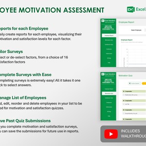 Employee Motivation Assessment Excel | Team & Workplace Survey Tool for ...