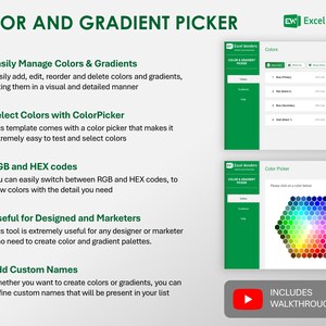 Color & Gradient Picker Excel Template | Plan Stunning Design Grid, Color Palette, Hex Codes ...