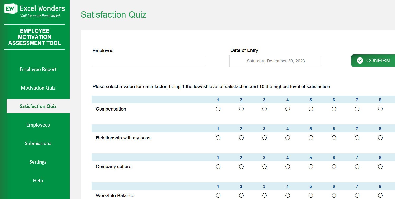 Employee Motivation Assessment Excel Template Excel Wonders - Etsy