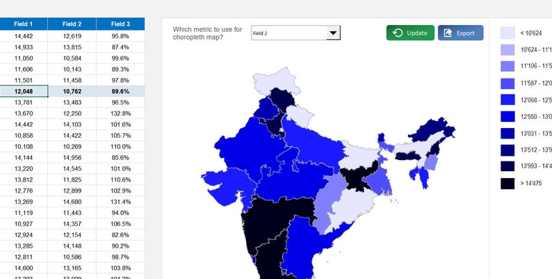 India Choropleth Map Excel Template: Data Visualization (digital ...