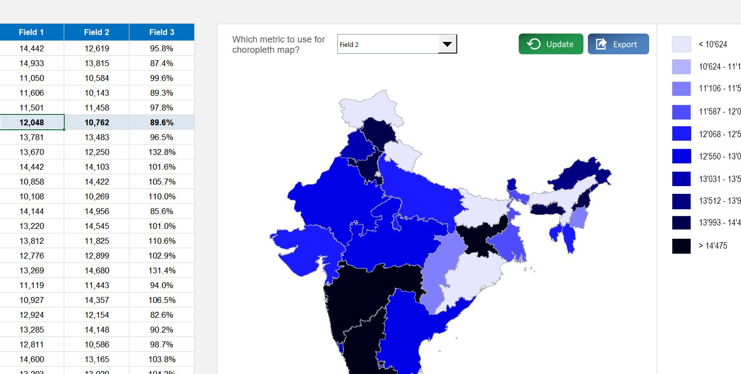 India Choropleth Map Excel Template: Data Visualization (digital ...