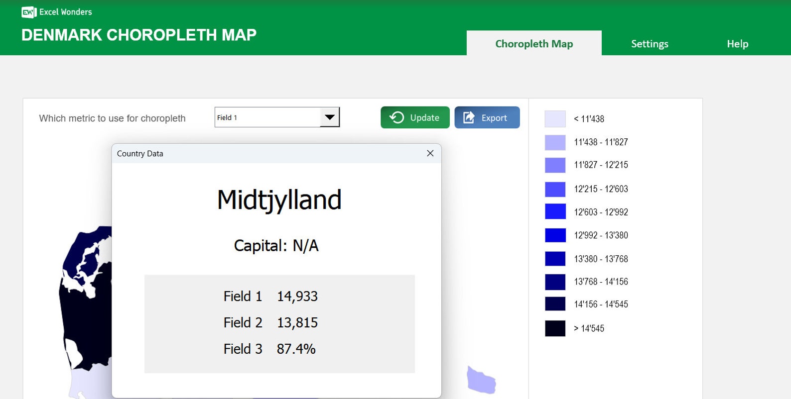 Denmark Choropleth Map Excel Template | Interactive Danish Spreadsheet ...