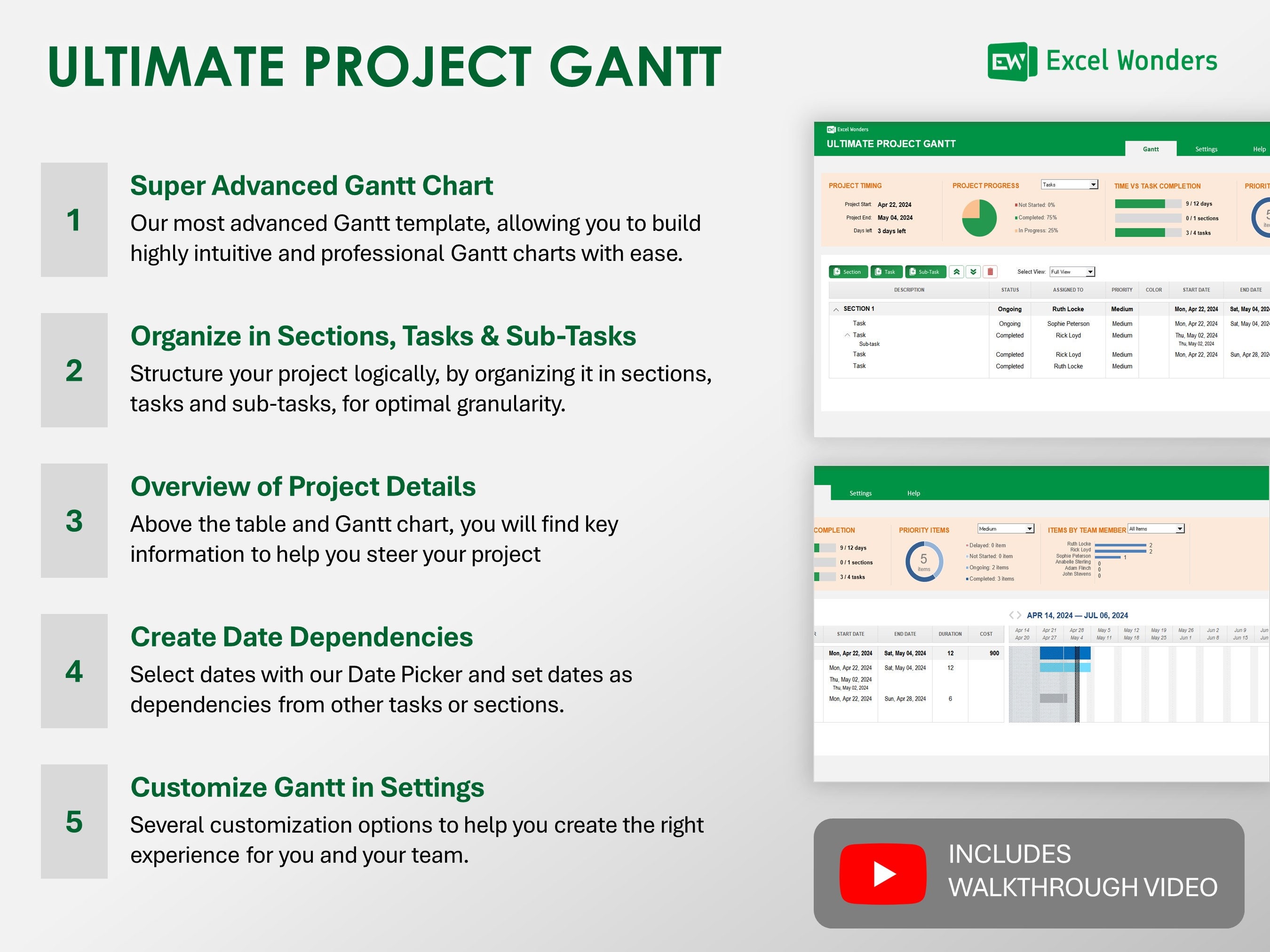 Ultimate Project Gantt Chart Excel Template | Planner, Timeline ...