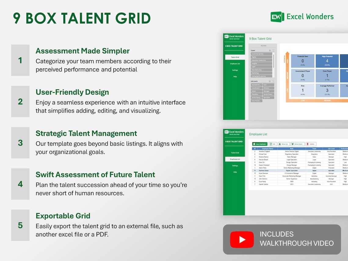 9 Box Talent Grid Excel Template: Employee Performance Assessment ...