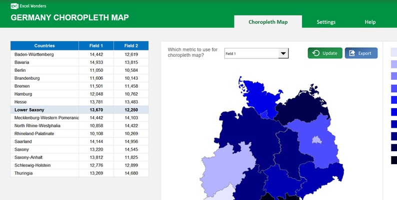 Germany Choropleth Map Excel Template: Data Visualization - Etsy Australia