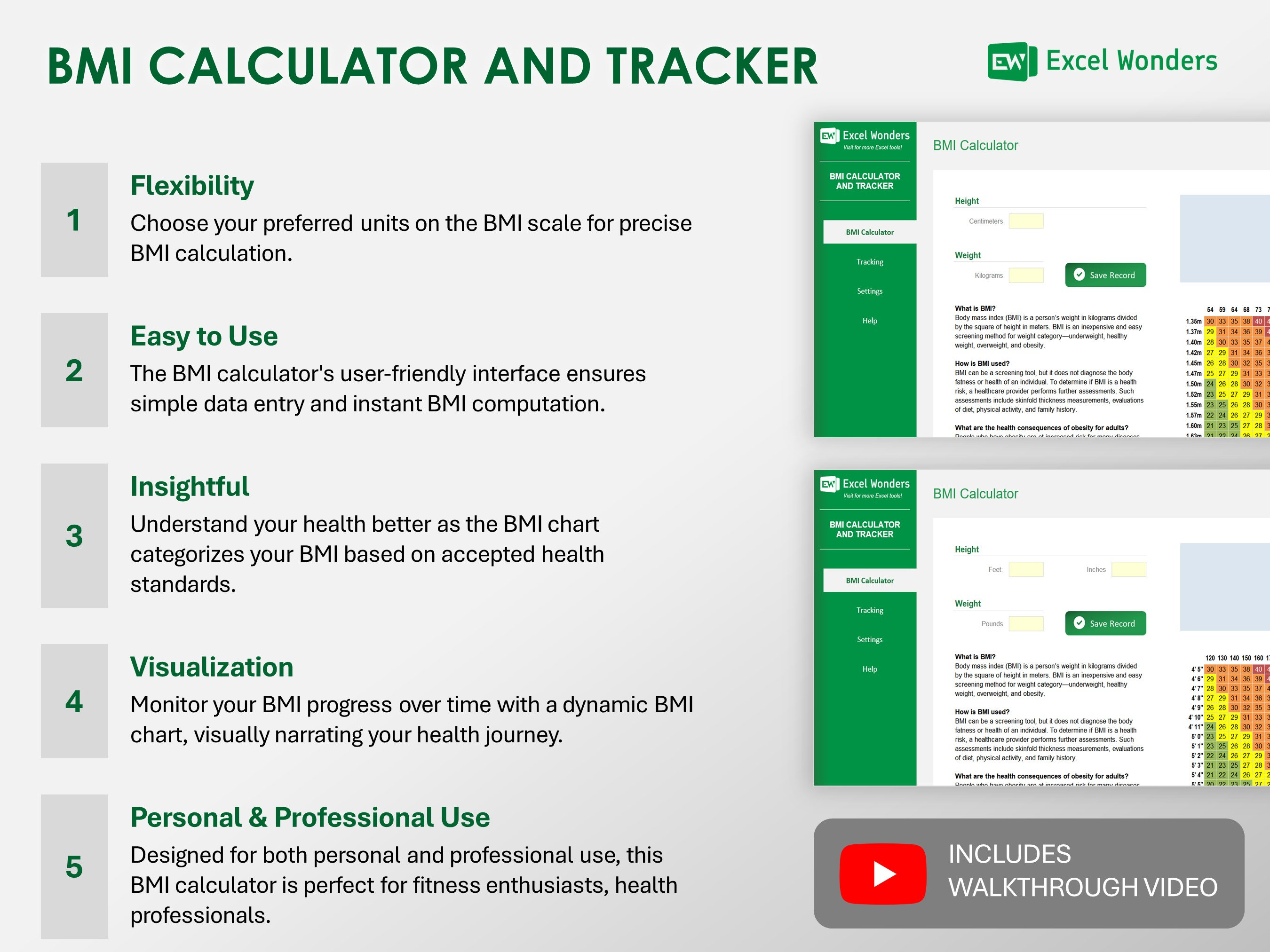 BMI Calculator & Tracker Excel Template | Easy-to-use Tool for Health ...