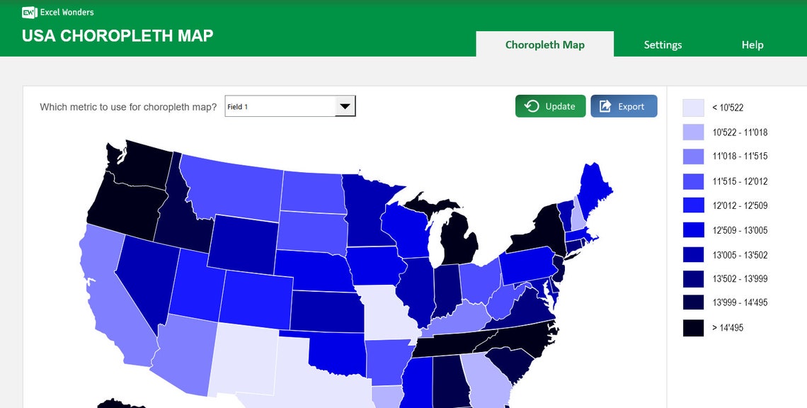 USA Choropleth Map Excel Template: Interactive Data Visualization - Etsy