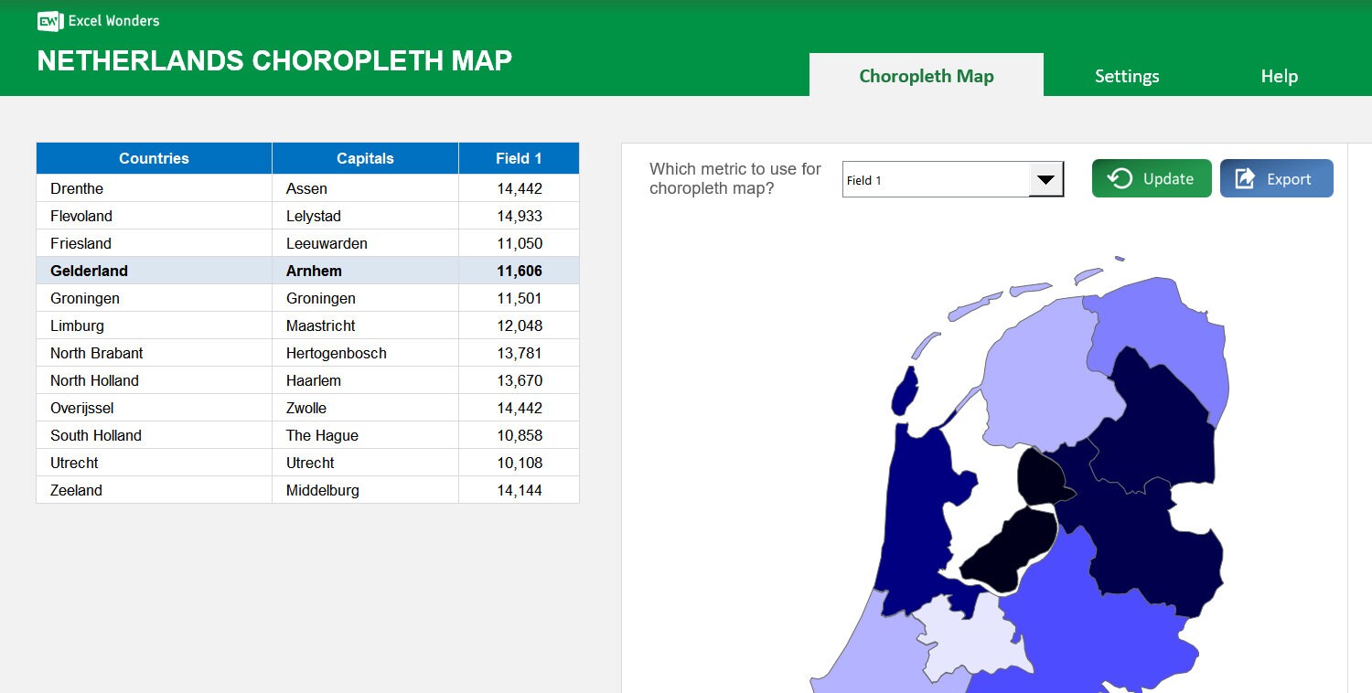 Netherlands Choropleth Map Excel Template | Interactive Color-coded Map ...
