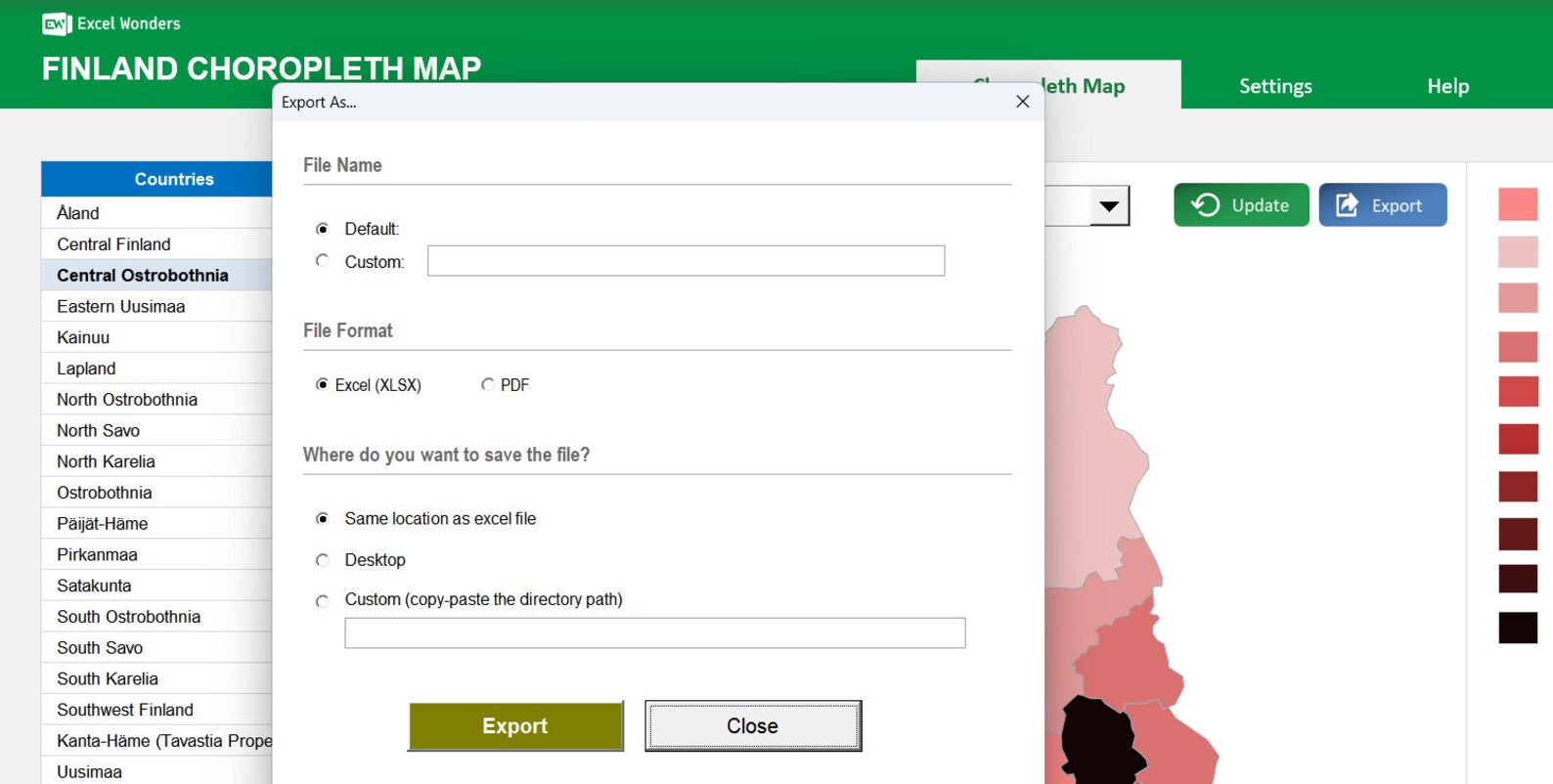 Finland Choropleth Map Excel Template | Data Visualization Spreadsheet ...