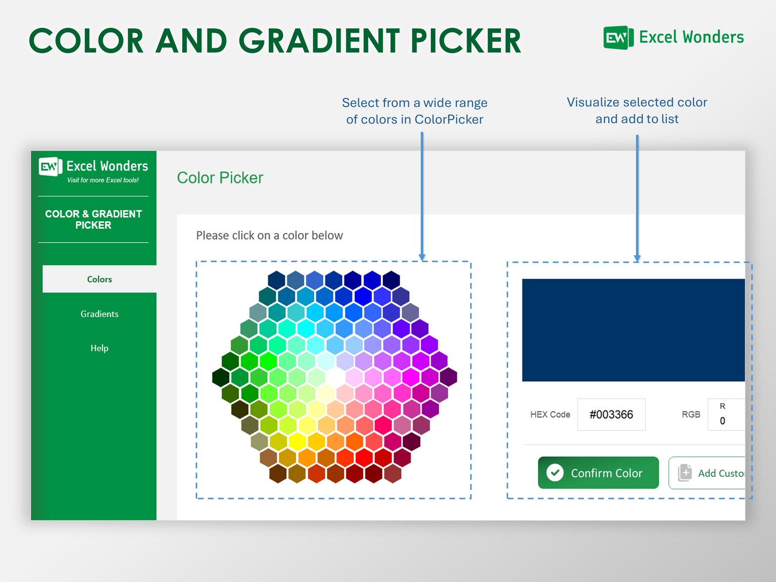 Color & Gradient Picker Excel Template | Plan Stunning Design Grid, Color Palette, Hex Codes ...