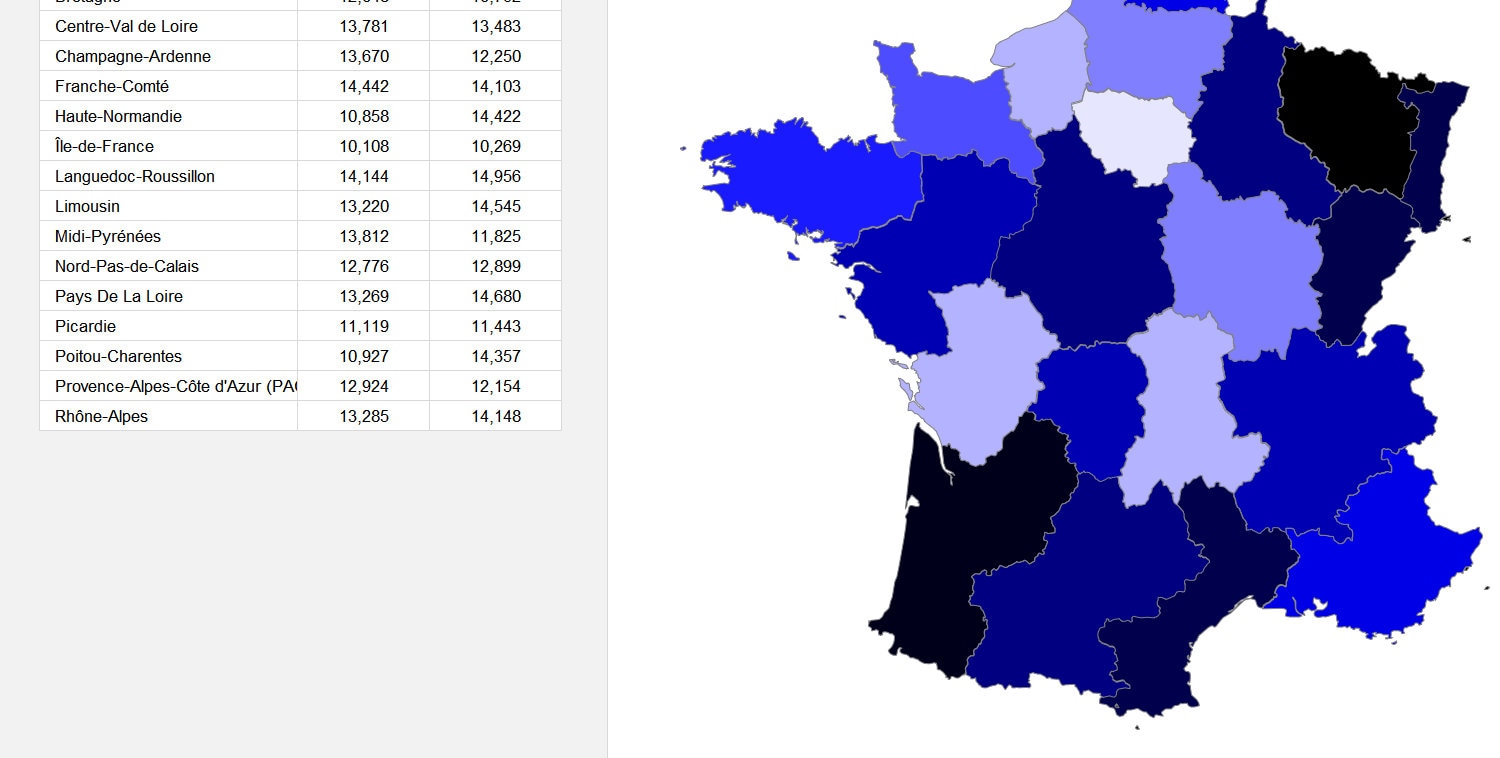 France Choropleth Map Excel Template | Data Visualization Tool for Map ...