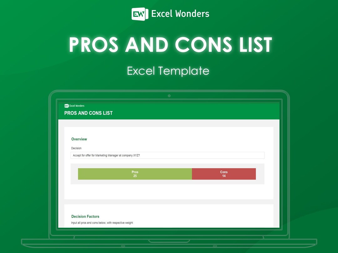 Pros and Cons List Excel Template: Decision-making Tool (digital ...