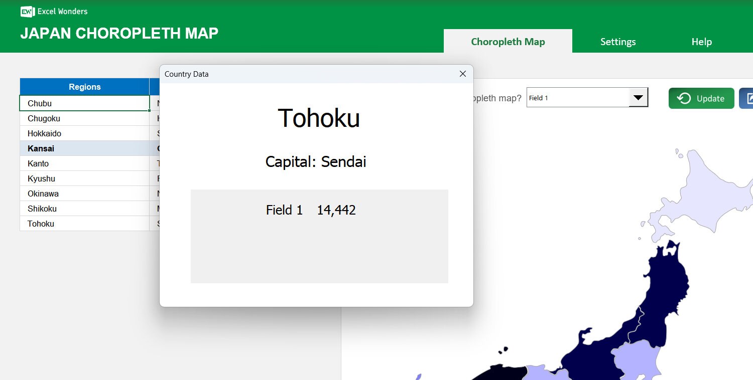 Japan Choropleth Map Excel Template | Interactive Color-coded Map of ...