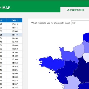 France Choropleth Map Excel Template | Data Visualization Tool for Map of France, French Regions ...
