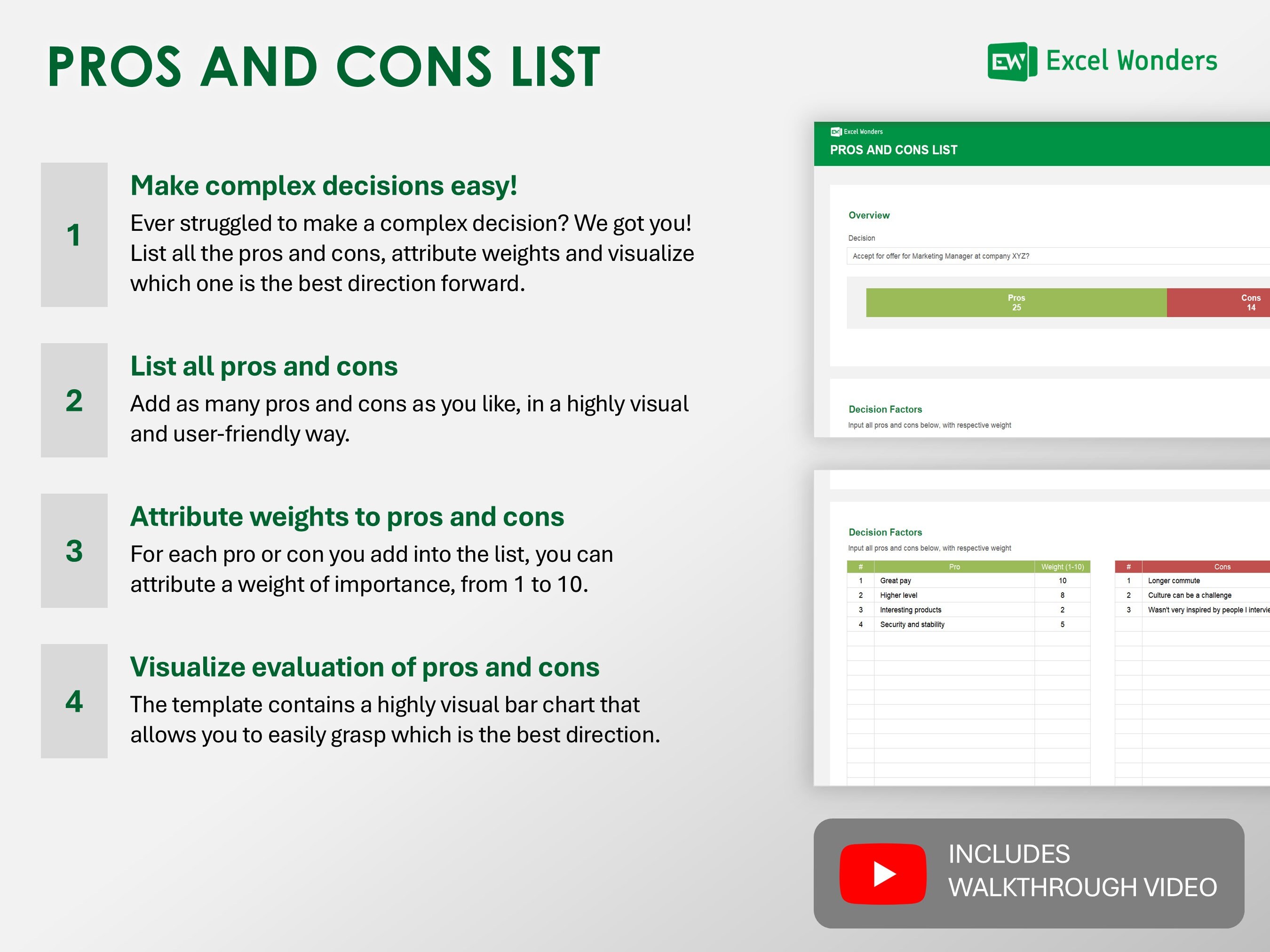 Pros and Cons List Excel Template: Decision-making Tool (digital ...