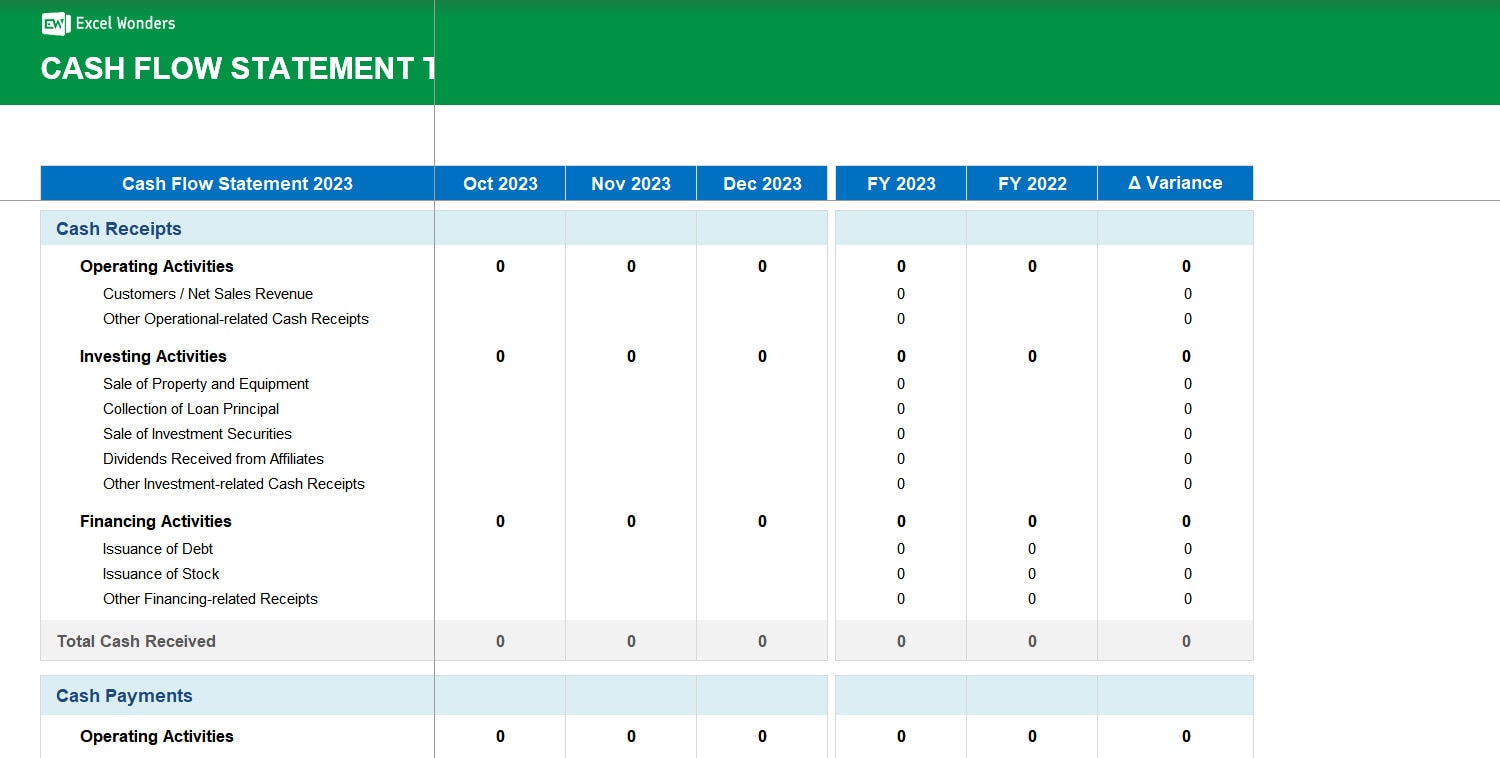 Cash Flow Statement Excel Template: Financial Planner (digital Download ...
