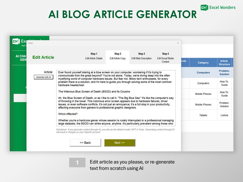 AI Blog Article Generator Excel Template Create Seo-optimized Blog ...