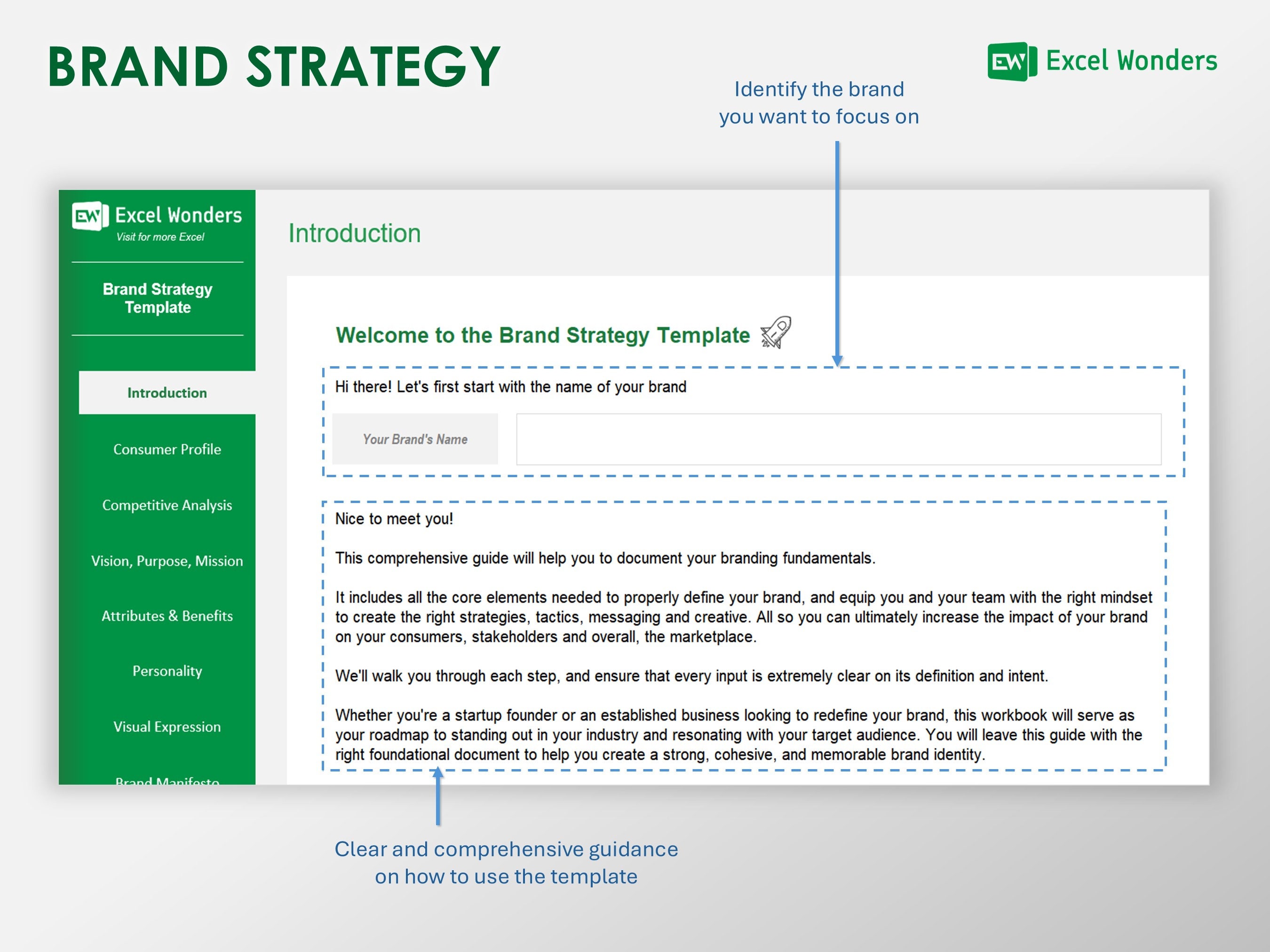 Brand Strategy Excel Template | Brand Identity & Marketing Plan for ...