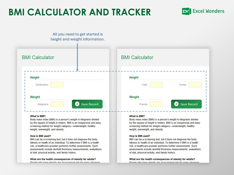 BMI Calculator & Tracker Excel Template Easy-to-use Tool for Health and ...