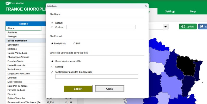 France Choropleth Map Excel Template | Data Visualization Tool for Map ...