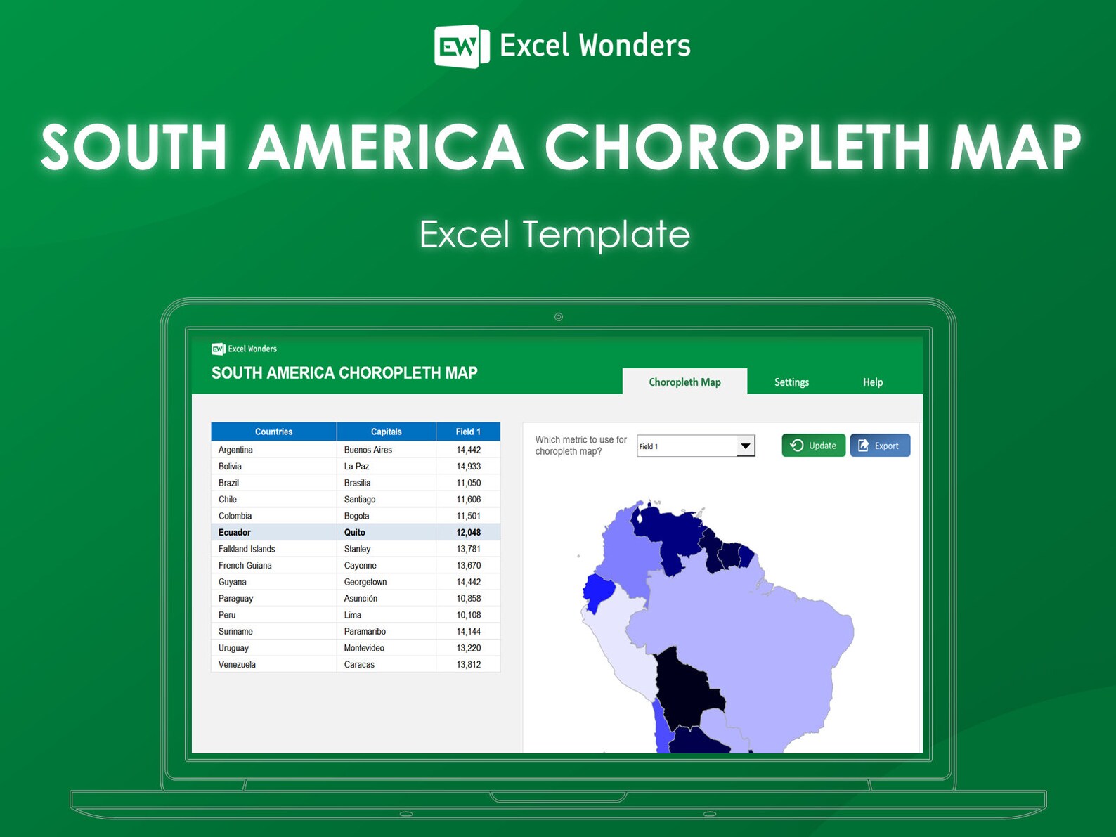 South America Choropleth Map Excel Template | Interactive Editable Data ...