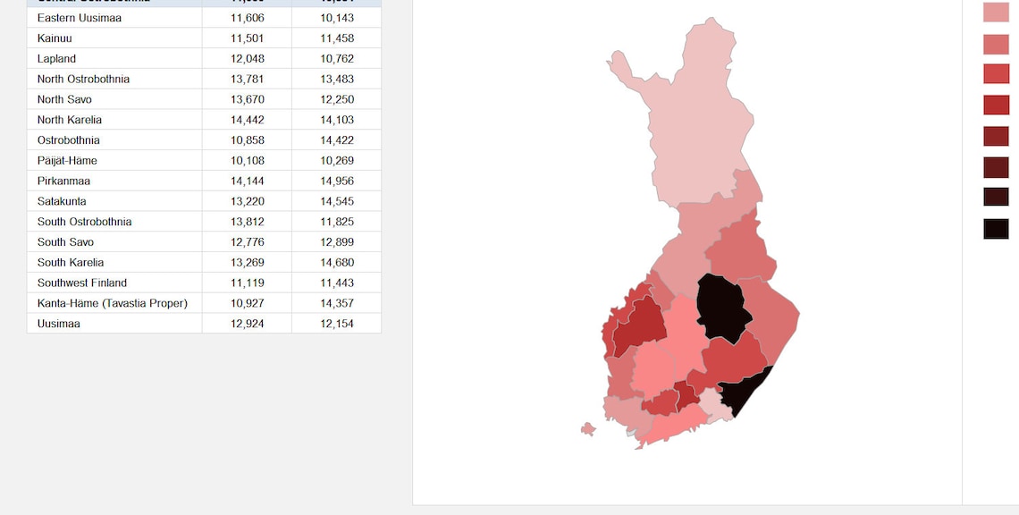 Finland Choropleth Map Excel Template | Data Visualization Spreadsheet ...