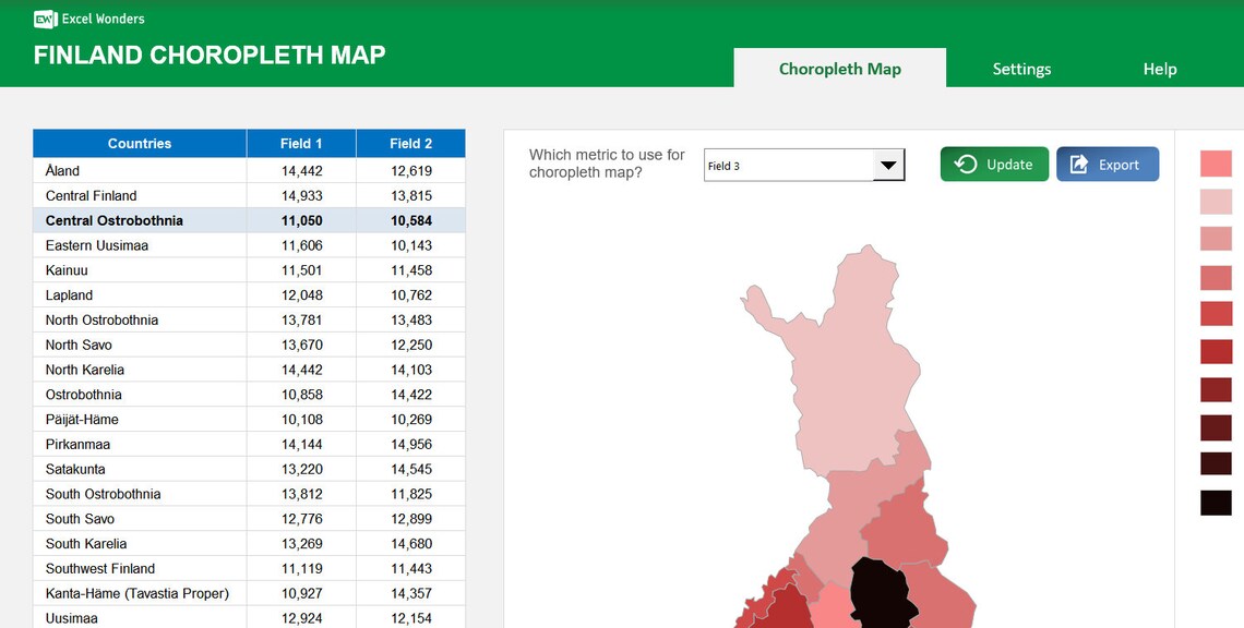 Finland Choropleth Map Excel Template | Data Visualization Spreadsheet (digital Download) - Etsy