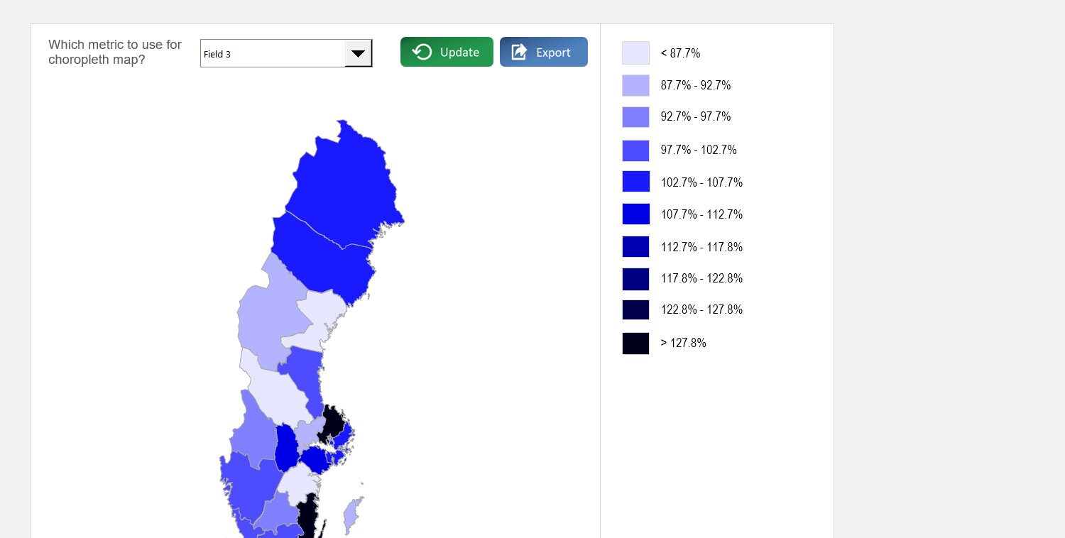 Sweden Choropleth Map Excel Template | Interactive Editable Color-coded Map of Sweden for ...