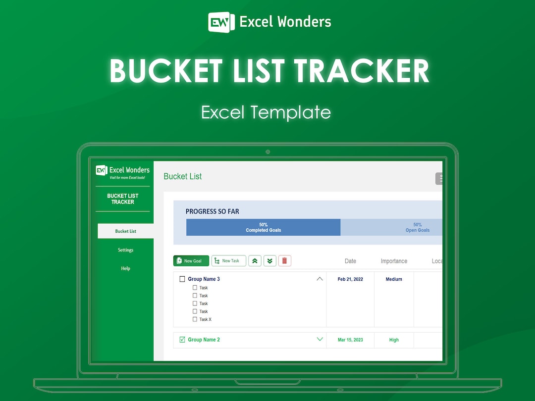 Bucket List Tracking Excel Template | Digital Planner for Goals ...