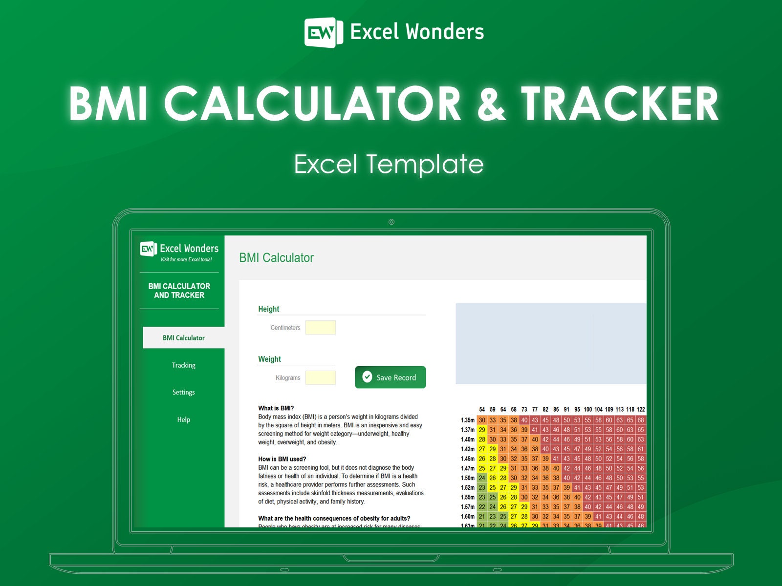 BMI Calculator & Tracker Excel Template | Easy-to-use Tool for Health and Fitness Tracking, BMI ...