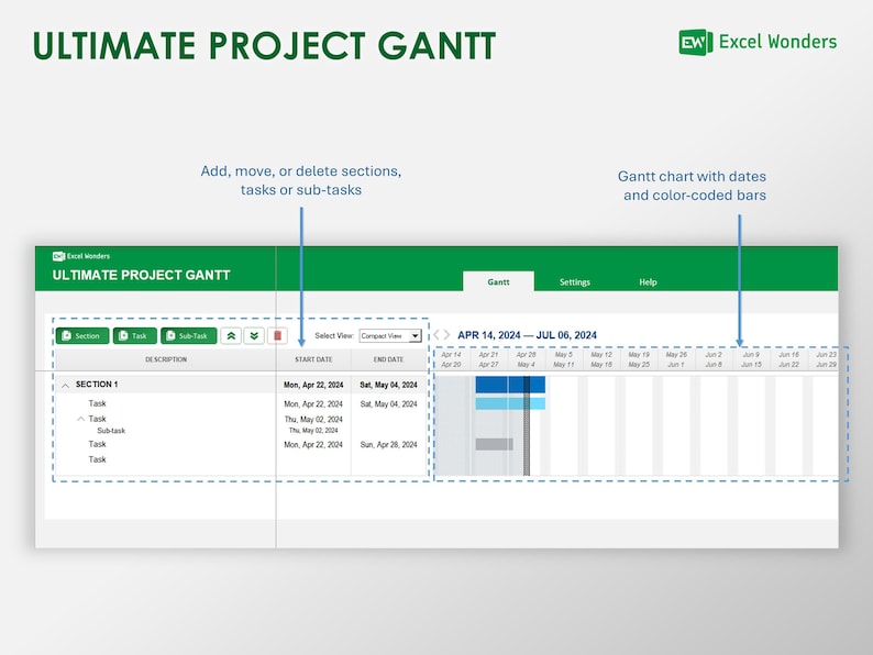 Ultimate Gantt Chart Template Excel | Project Timeline & Task Planner ...