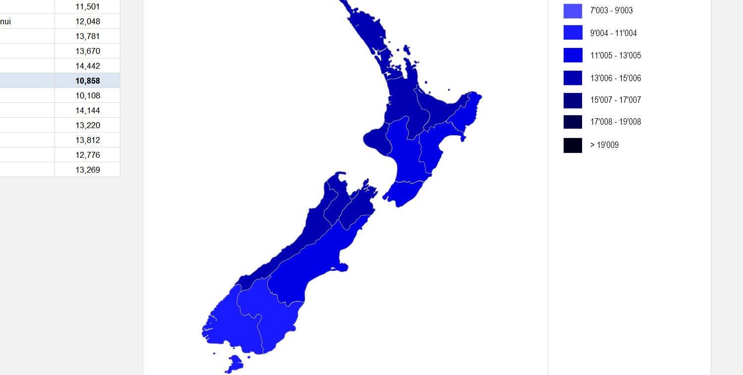 New Zealand Choropleth Map Excel Template | Interactive Color-coded New ...