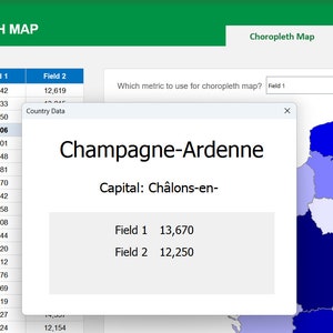 France Choropleth Map Excel Template | Data Visualization Tool for Map ...