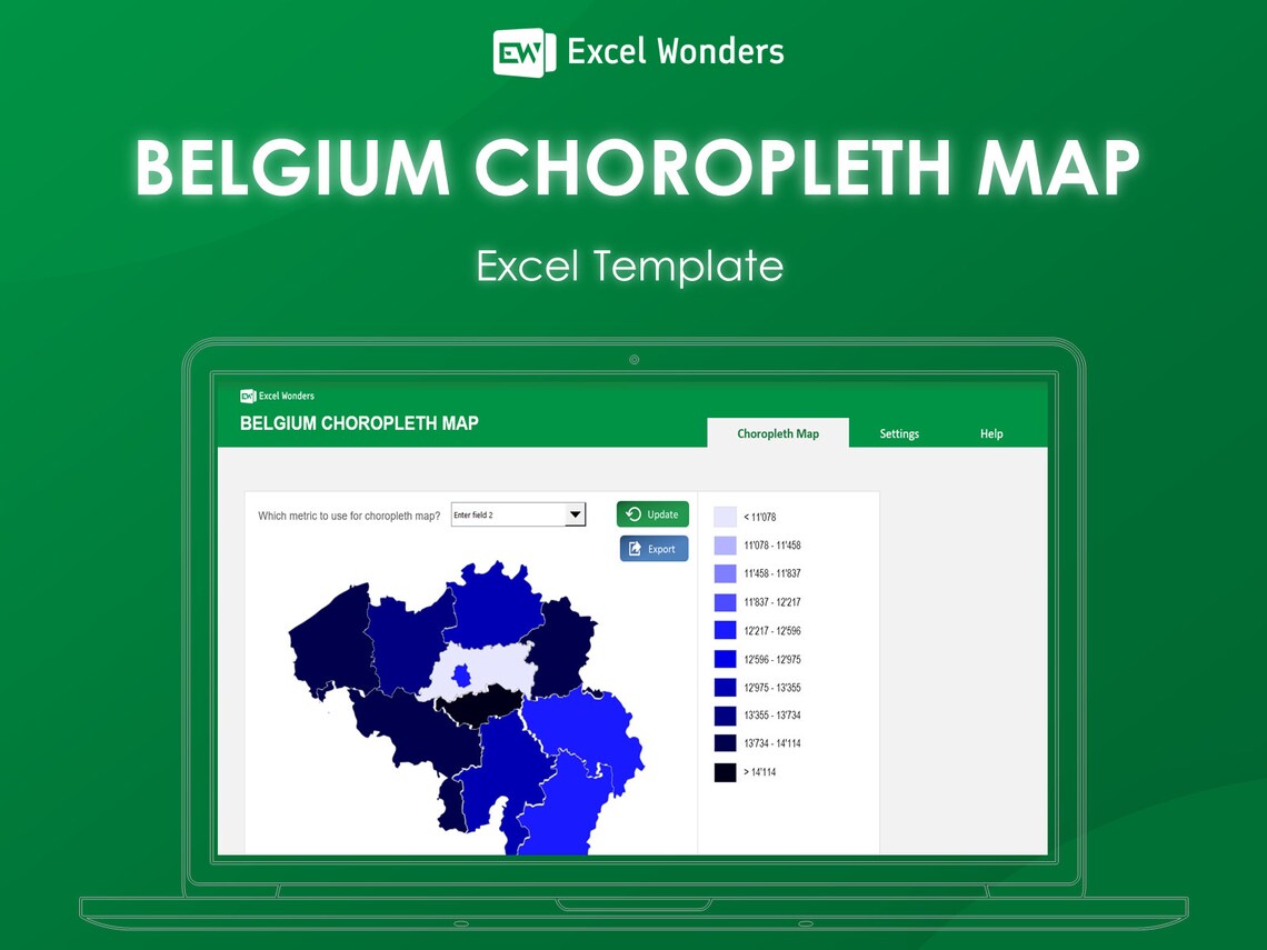 Belgium Choropleth Map Excel Template | Excel Wonders | Detailed Data ...