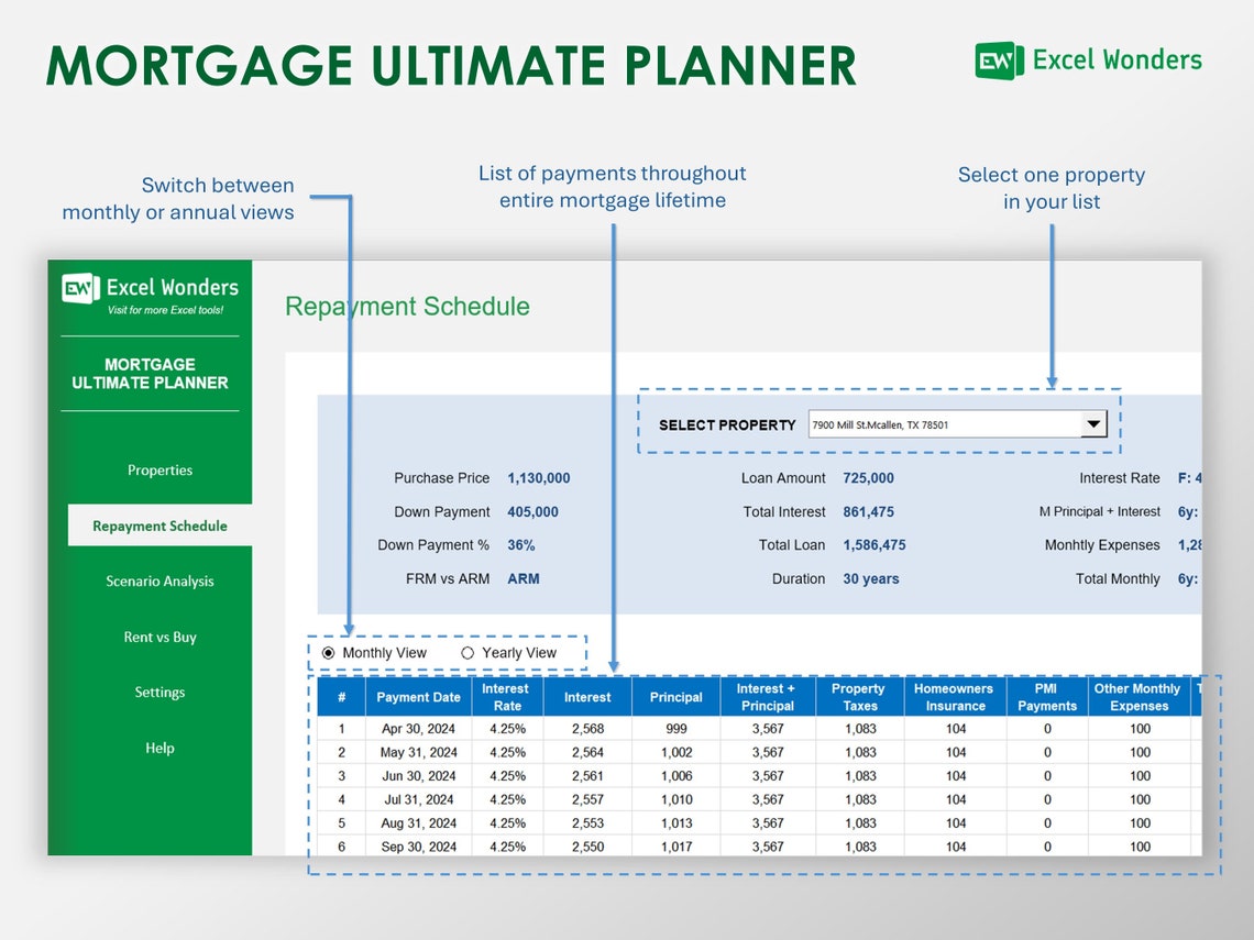 Mortgage Calculator Excel Template | Loan & Amortization Spreadsheet ...