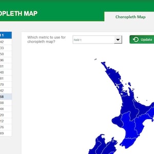 New Zealand Choropleth Map Excel Template | Interactive Color-coded New Zealand Map for ...