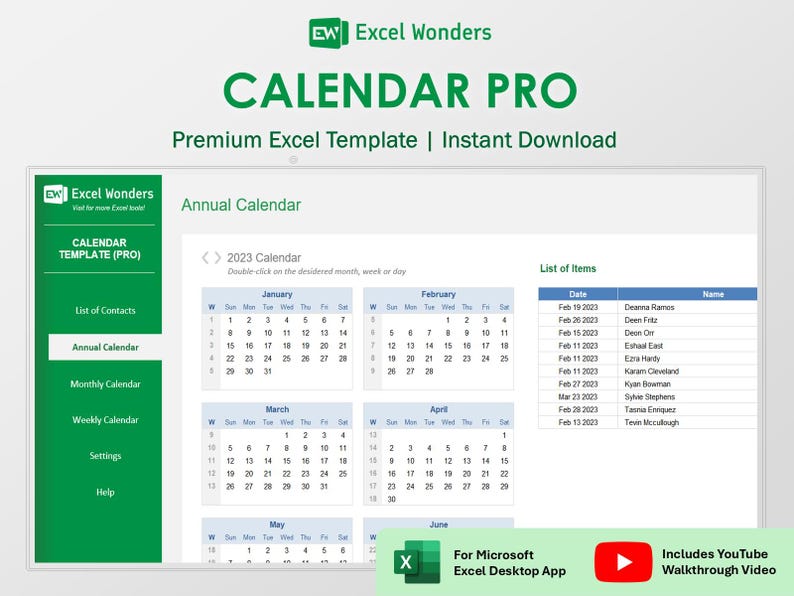Excel Calendar 2026 | Customizable Planner Template | Daily, Weekly ...