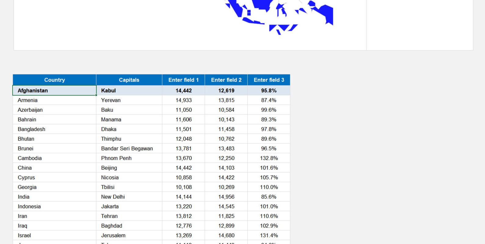 Choropleth Map of Asia Excel Template | Data Visualization Map of Asia ...