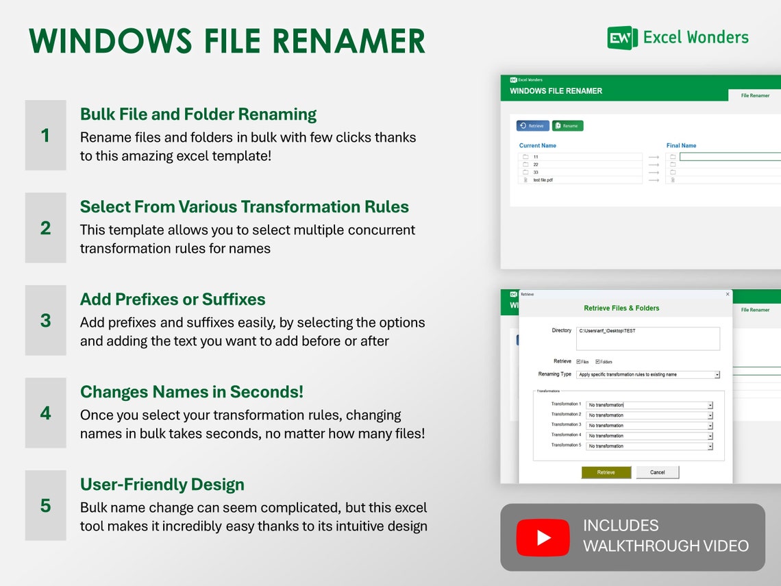 Windows File Renamer Excel Template: Batch File Rename Tool - Etsy