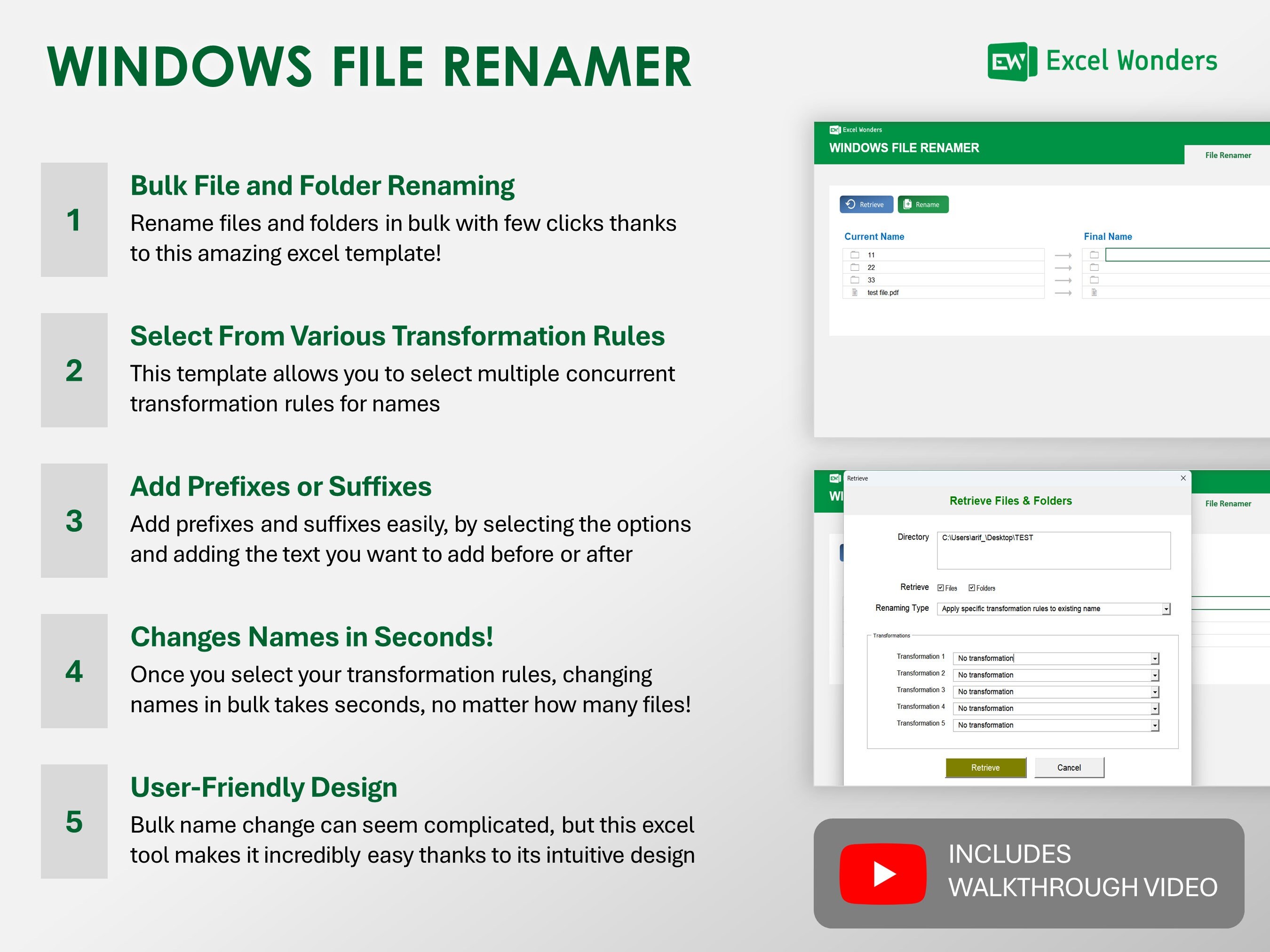 Windows File Renamer Excel Template: Batch File Rename Tool - Etsy