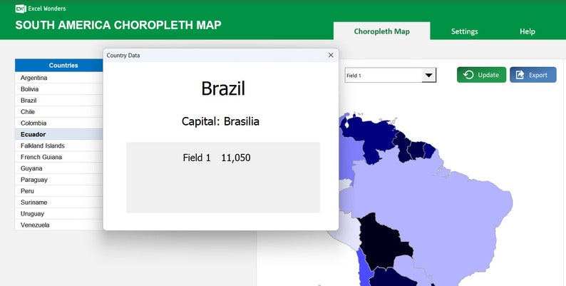 South America Choropleth Map Excel Template | Interactive Editable Data ... South America Choropleth Map Excel Template | Interactive Editable Data ...